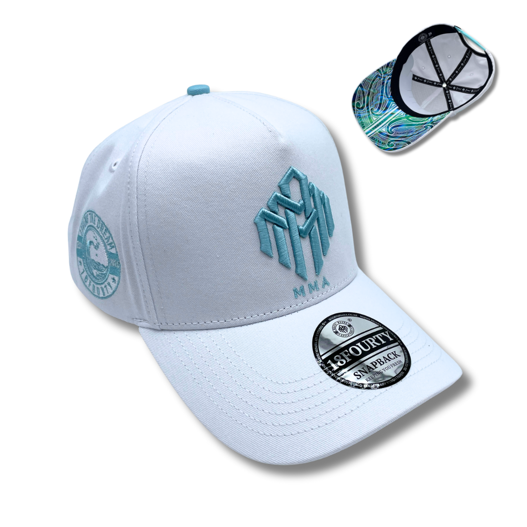 PAUA (WHITE) MMA SNAPBACK – MAORI MOANA ADVENTURES